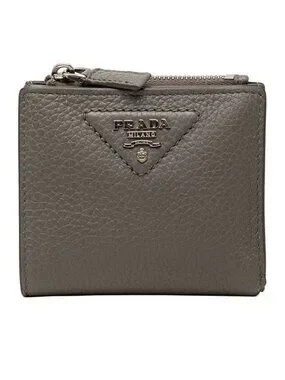 Prada | Bags | Prada Triangle Logo Bifold Wallet Compact Gray Vitello ...